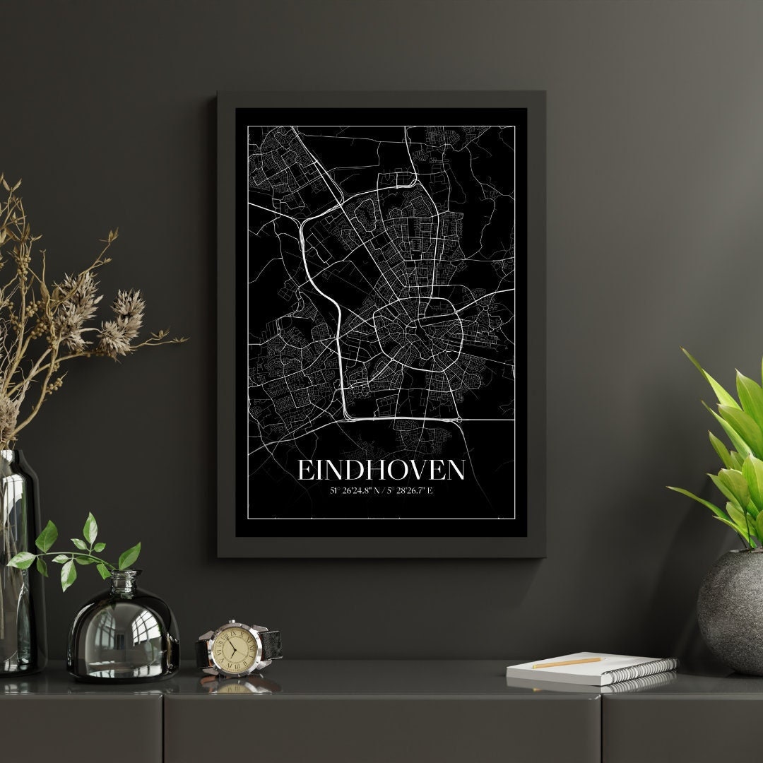 Digital Poster Eindhoven Black, Poster Map, Poster, Map Eindhoven, City ...