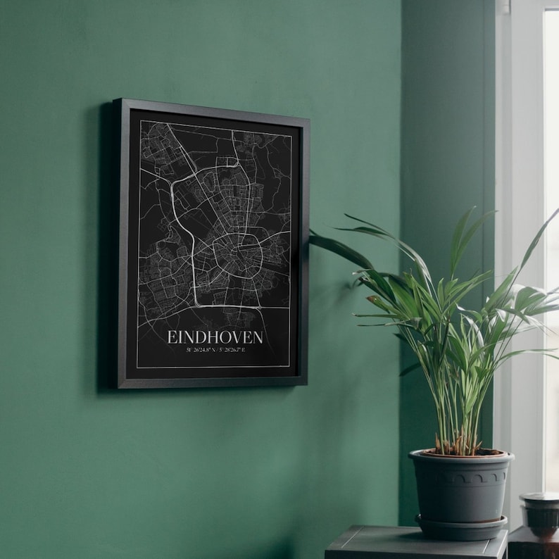 Digital Poster Eindhoven Black, Poster Map, Poster, Map Eindhoven, City ...