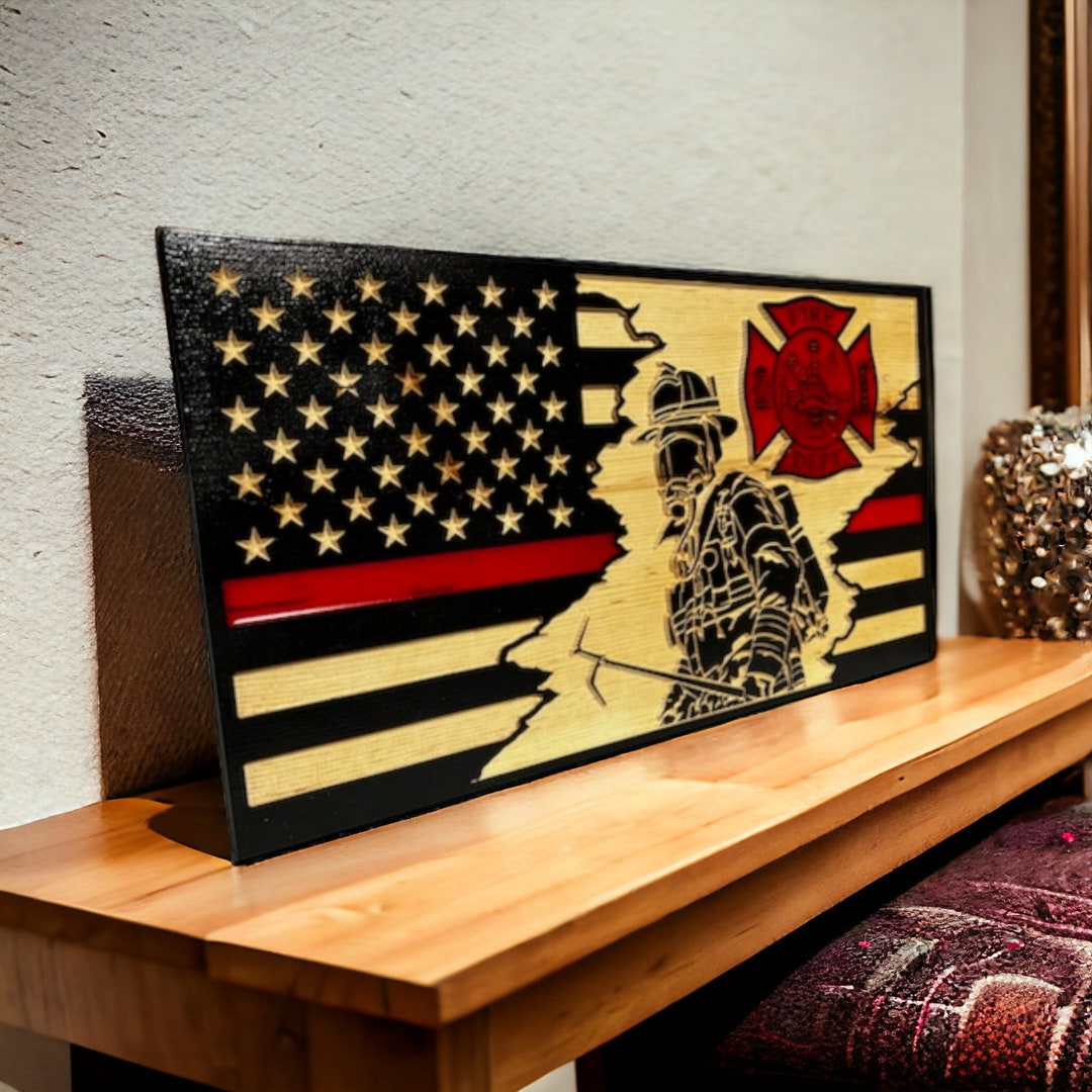 Firefighter Hero Wood Sign Flag Husband Boyfriend Gift - Etsy