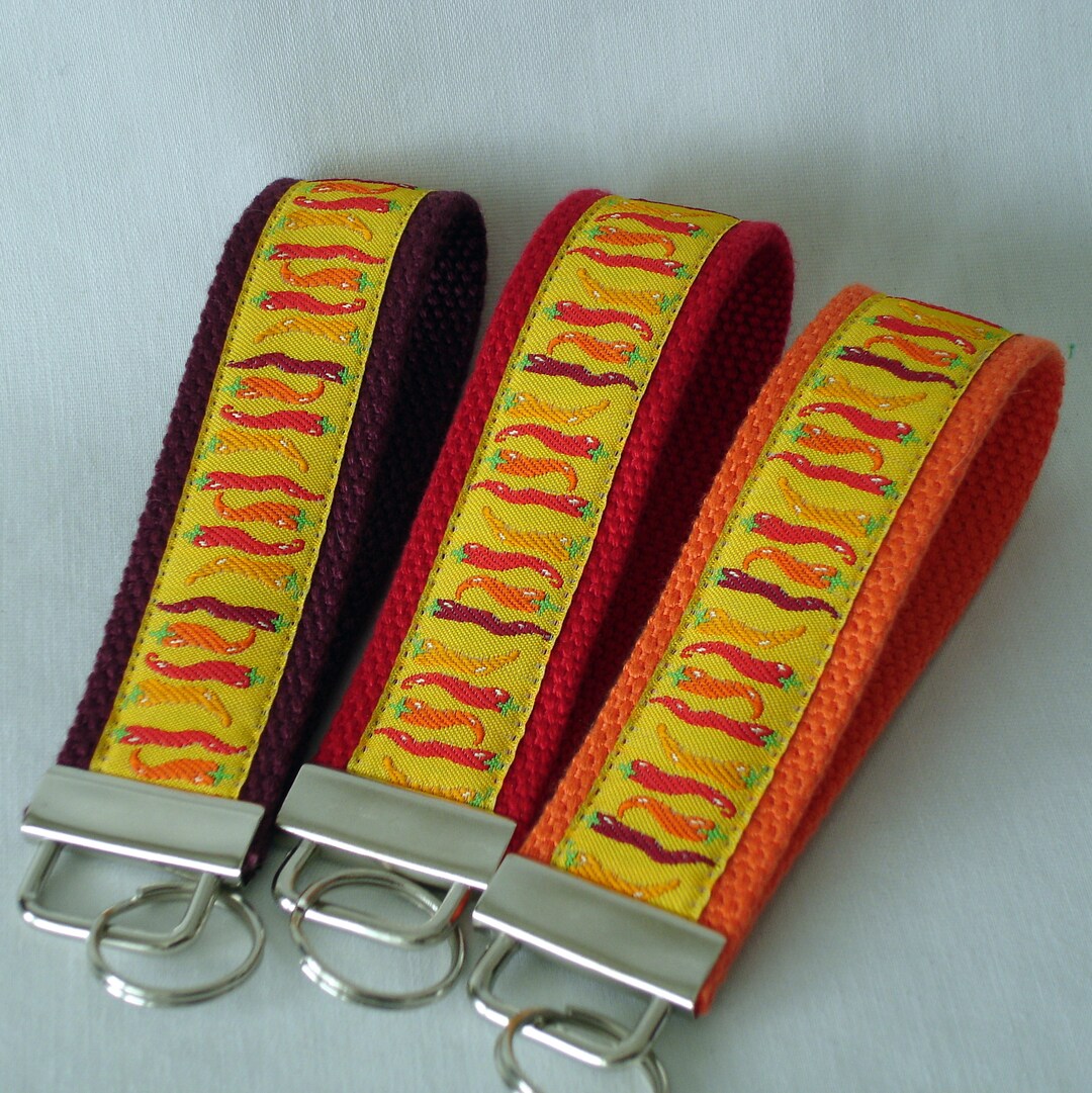 Chili Peppers Keychain, Chili Key Fob Wristlet, Wristlet, Key Chain ...