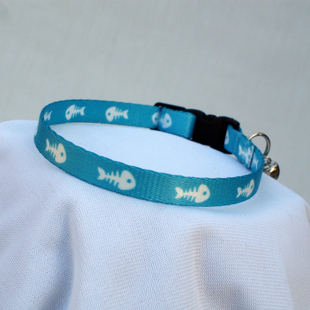 Turquoise Fish Bones Cat Collar, Safety Breakaway Buckle, 3/8 Inch Wide ...