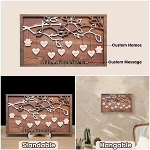 Customized Wooden Family Tree Sign, Family Names Sign,hanging Hearts ...