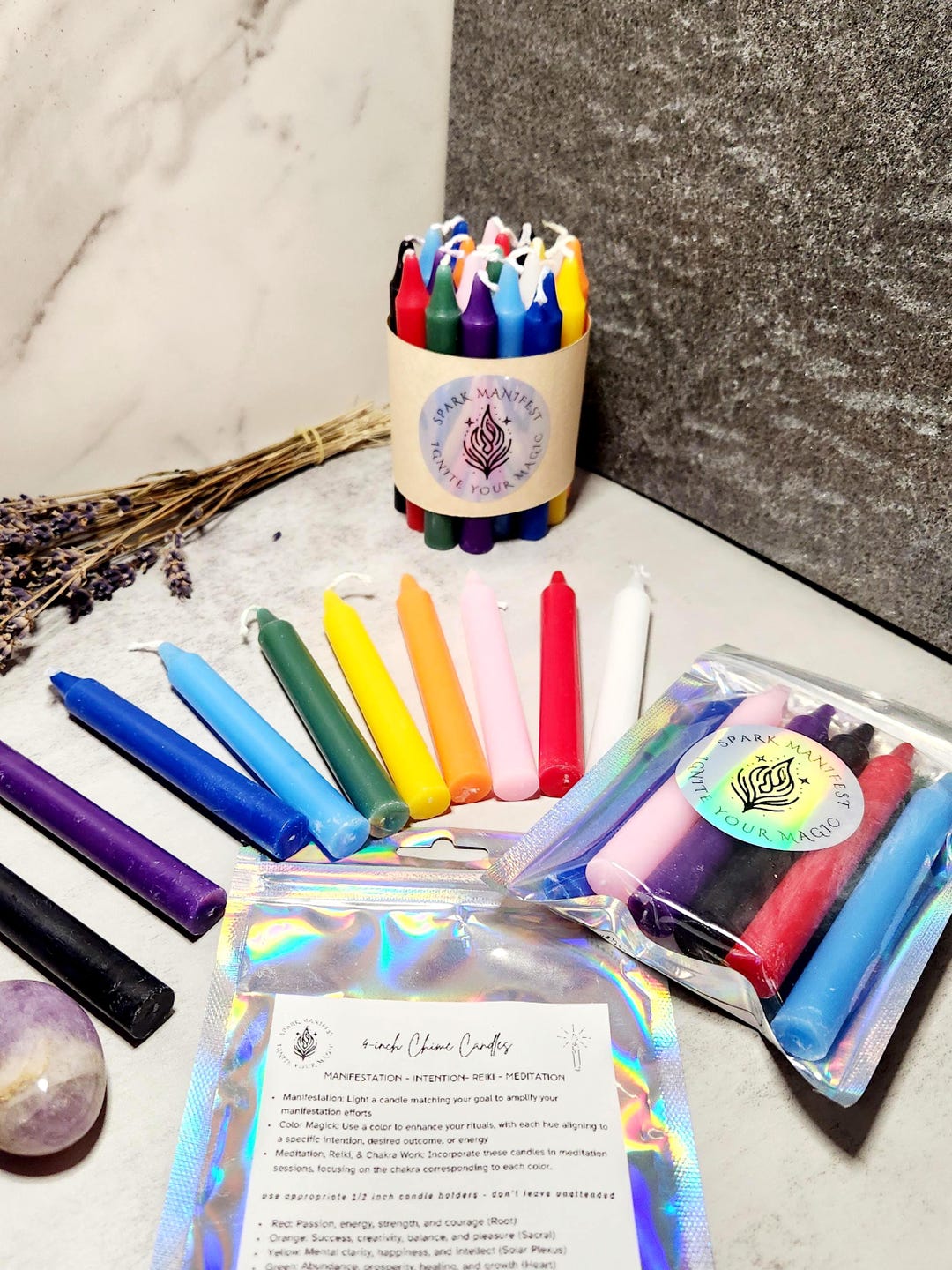 4 Inch Assorted Colors Chime Candles Sets, Manifestation Intention ...