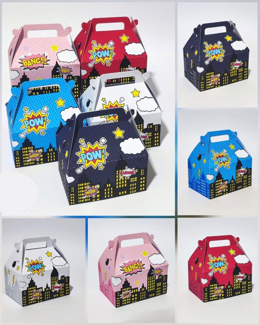 Superhero Favor Boxes – Comic Party Treat Boxes – POW Birthday Gable ...