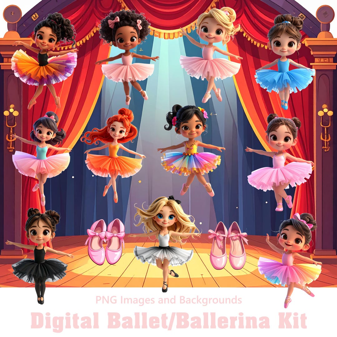 Digital Ballet Clipart Kit – 70+ PNG Ballerina Images End Backgrounds ...