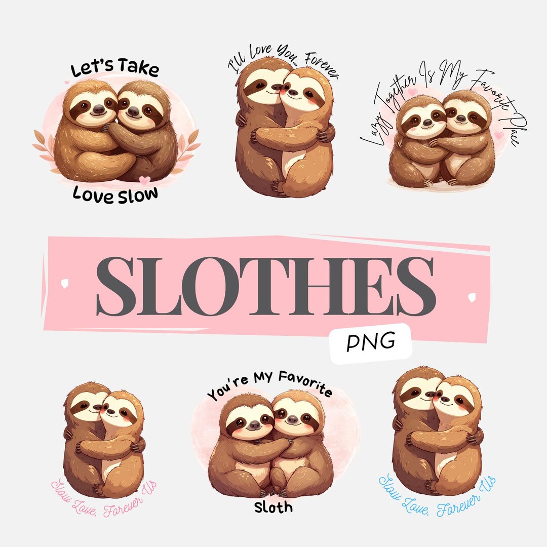 Valentine Sloth Couple PNG Bundle | Cute Love Sloths Clipart | Romantic ...