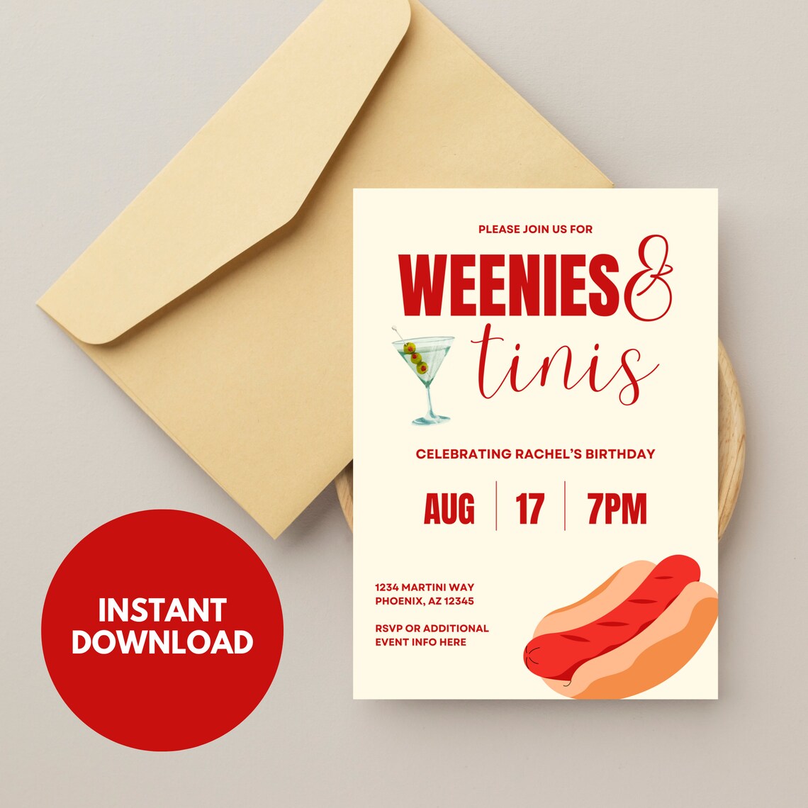 Weenies and Tinis Party Invitation Template, Weenies & Tinis Theme ...
