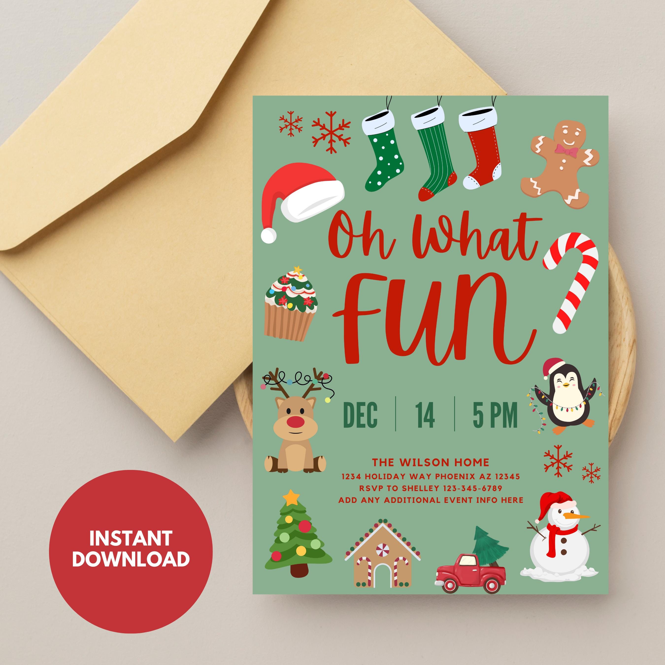 Kids Christmas Party Invitation, Oh What Fun Invitation, Kids Holiday ...