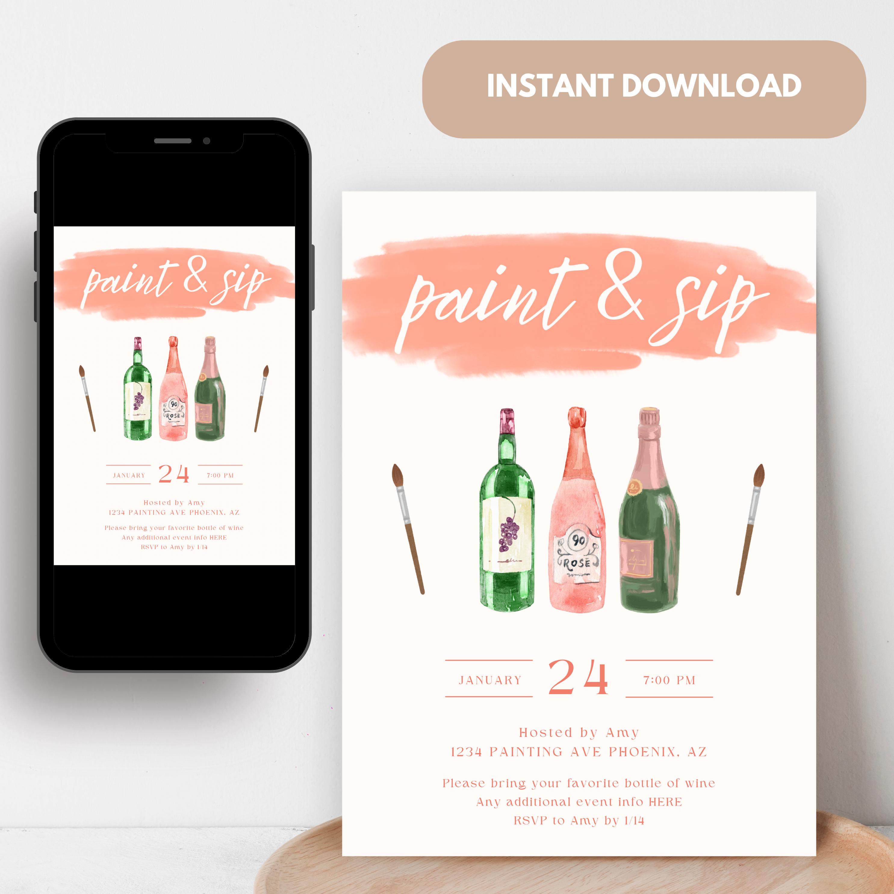 Paint and Sip Party Invitation, Sip and Paint, Girls Night Invitation ...