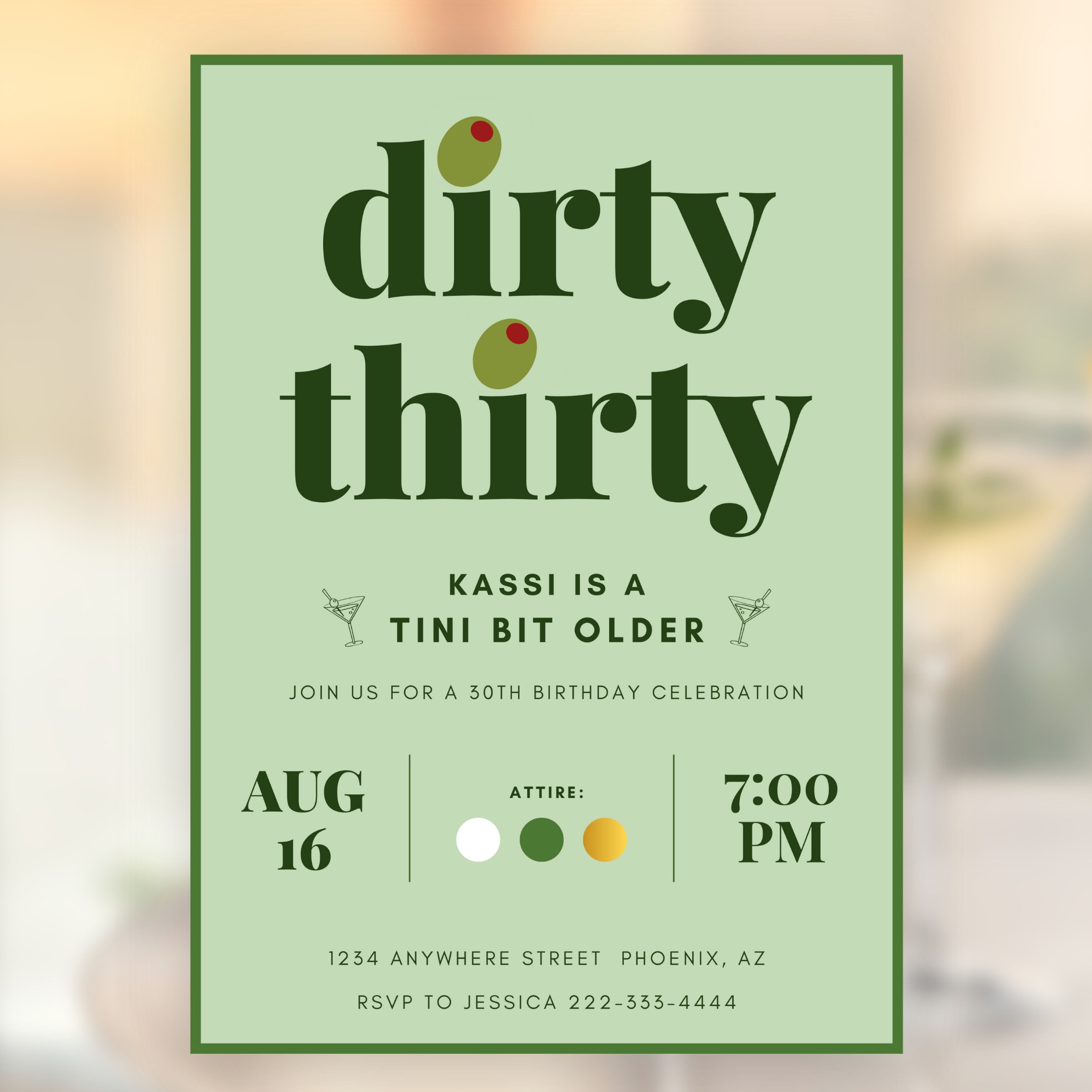 Dirty Thirty Birthday Party Invitation Template, Dirty 30 Martini Theme ...