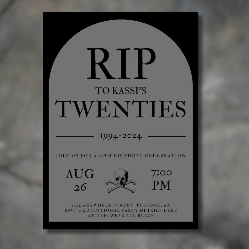 RIP 20's Birthday Party Invitation Template, R.I.P. to My Twenties ...