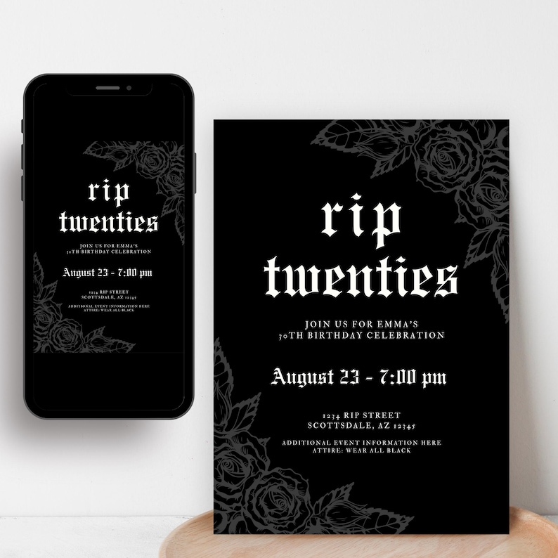RIP 20's Birthday Party Invitation Template, Death to My Twenties Theme ...