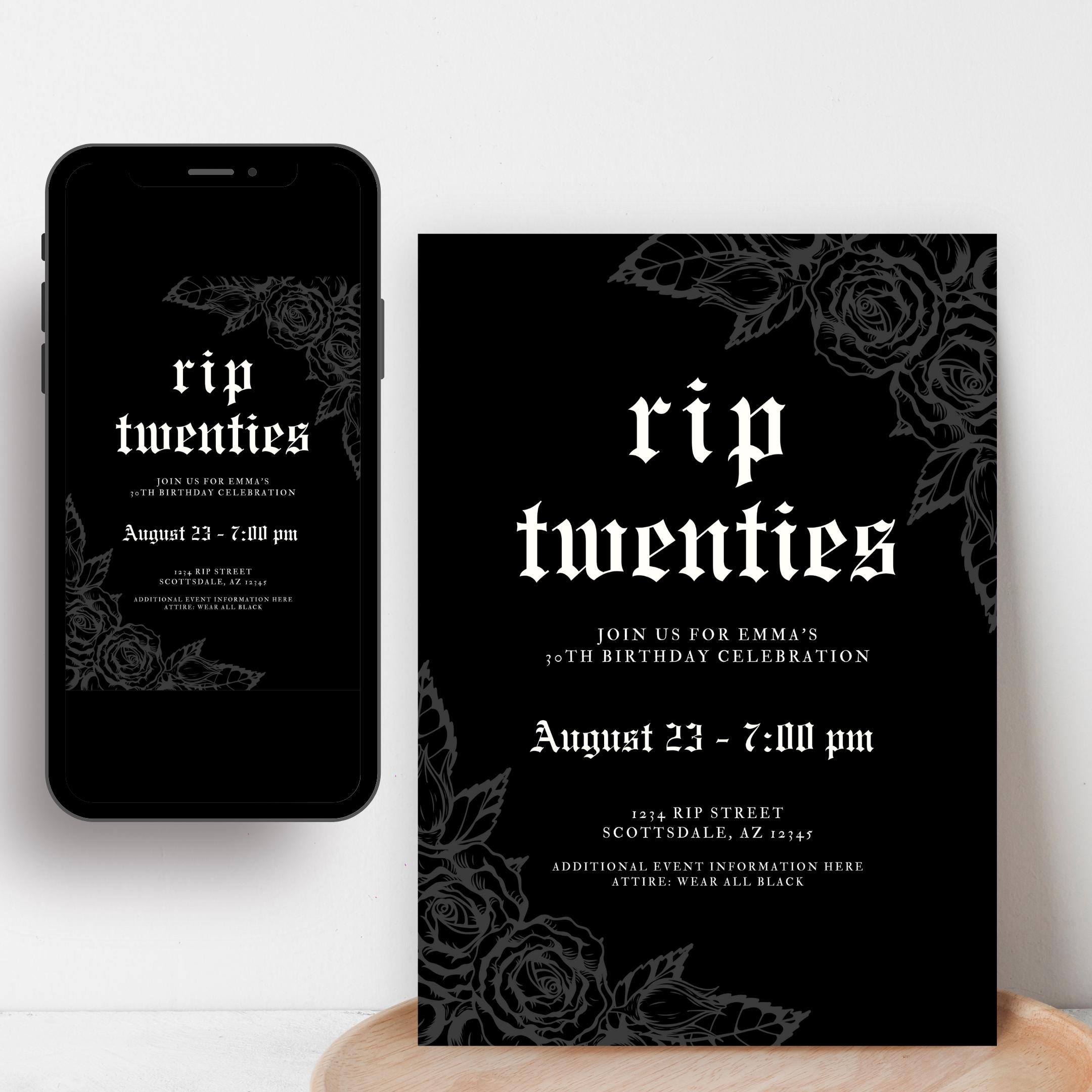 RIP 20's Birthday Party Invitation Template, Death to My Twenties Theme ...