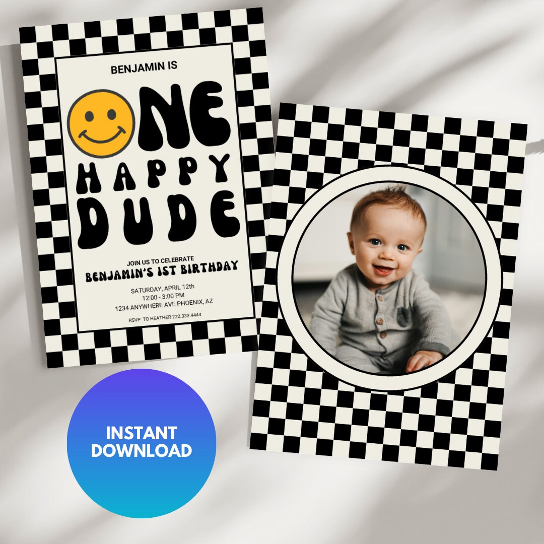 One Happy Dude Birthday Invitation, Birthday Boy Invitation, First ...