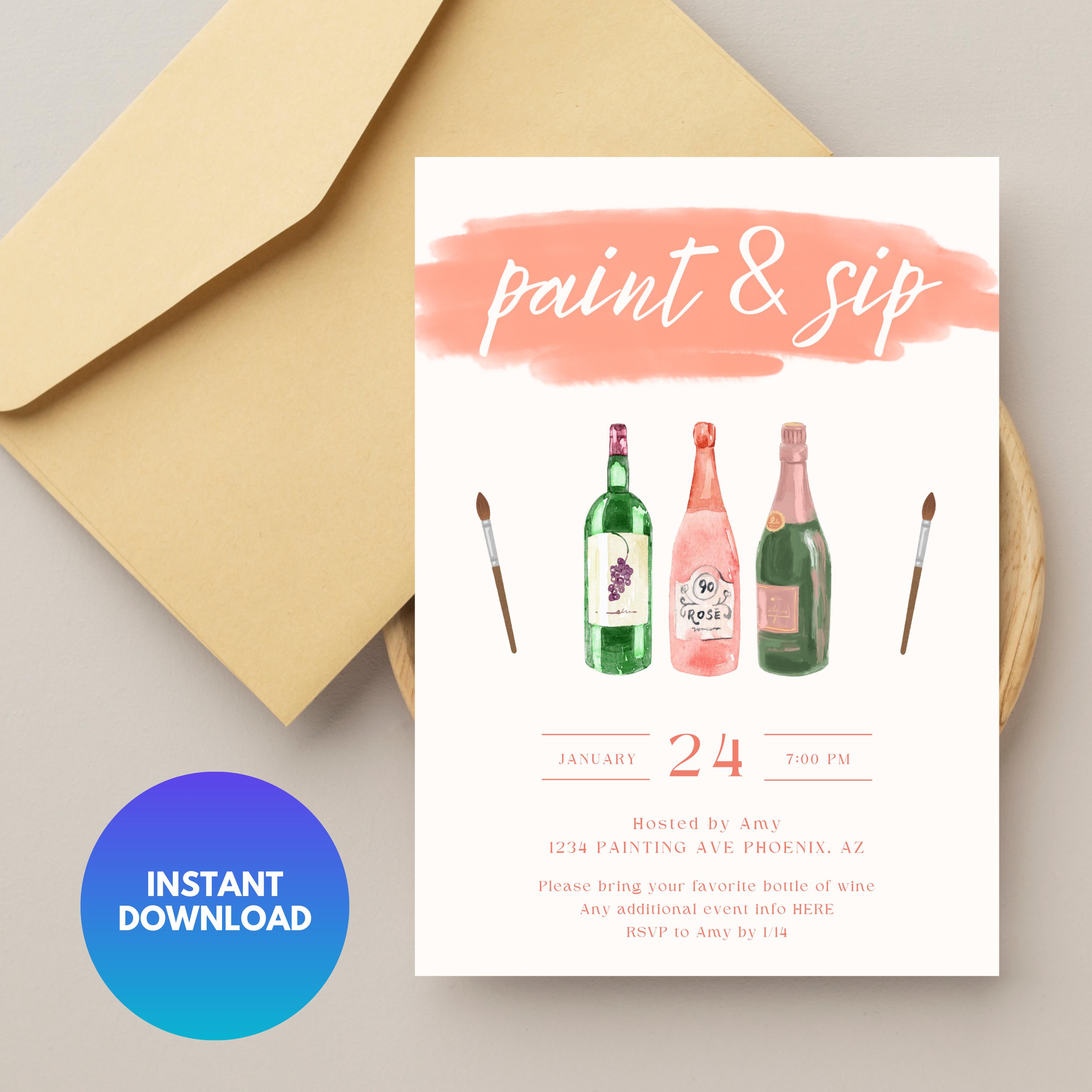 Paint and Sip Party Invitation, Sip and Paint, Girls Night Invitation ...