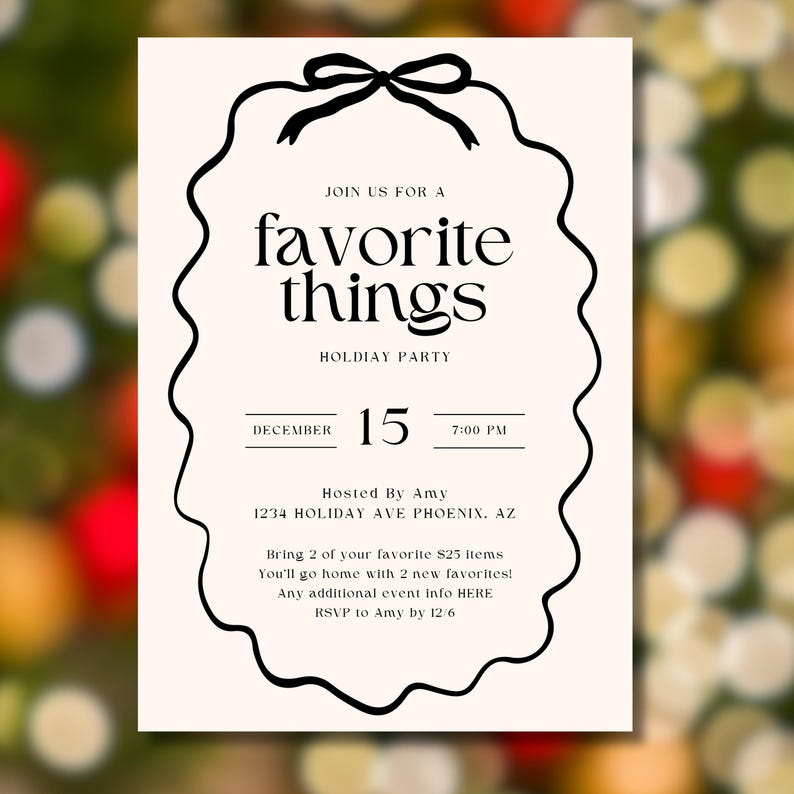Favorite Things Party Invitation, Favorite Things Invitation, Christmas ...