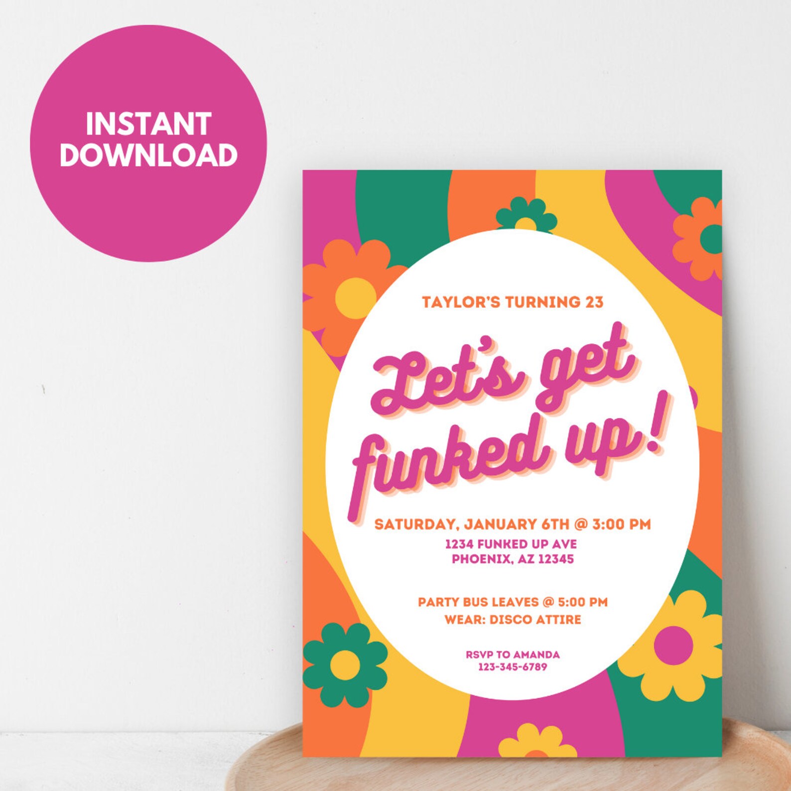 Let's Get Funked up Birthday Party Invitation, Disco Party Invite ...