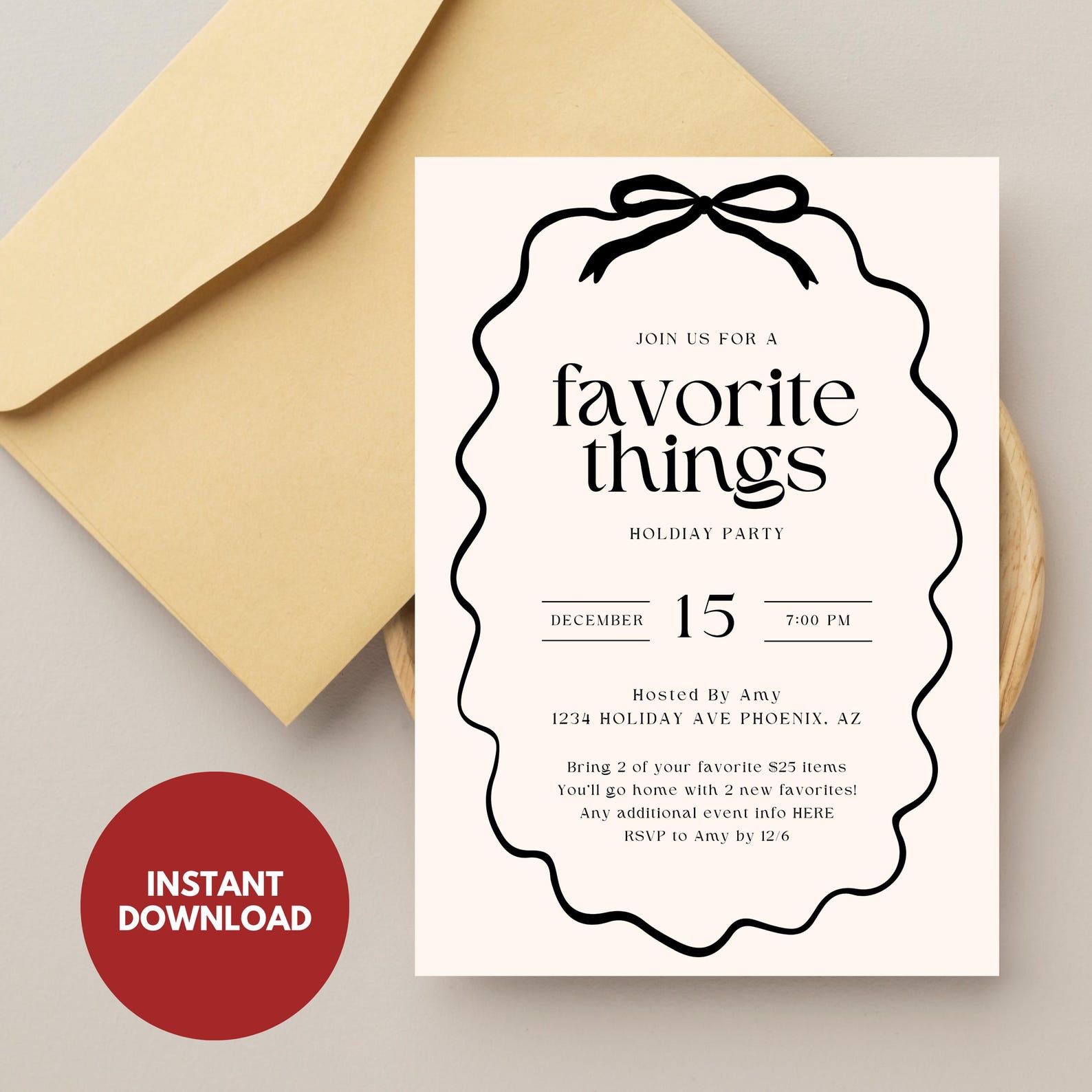 Favorite Things Party Invitation, Favorite Things Invitation, Christmas ...