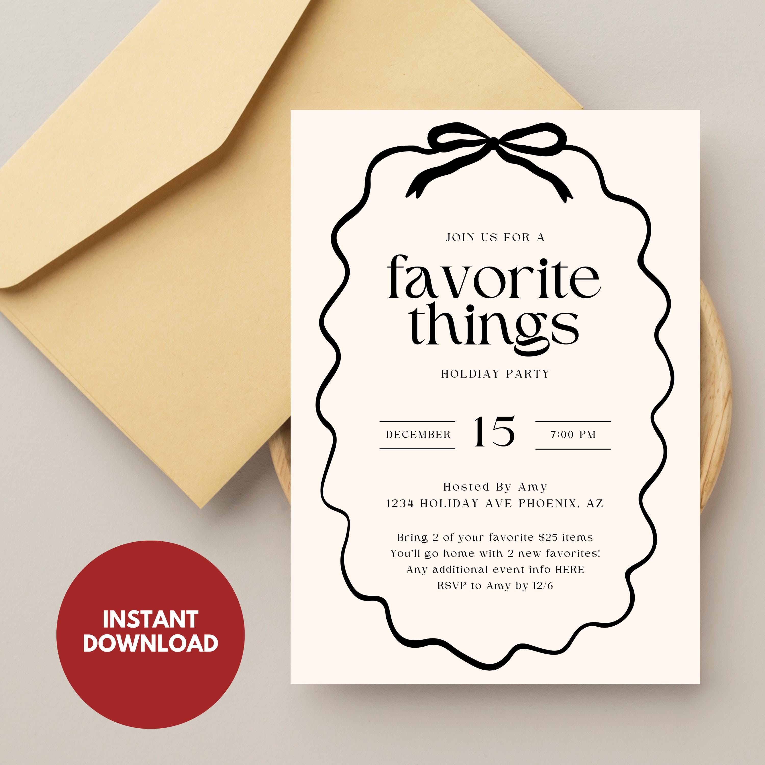 Favorite Things Party Invitation, Favorite Things Invitation, Christmas ...