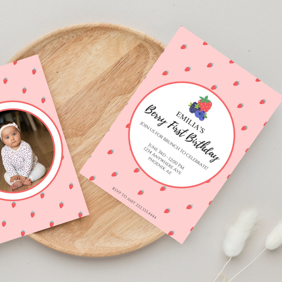 Berry First Birthday Invitation, Birthday Girl Invitation, First ...
