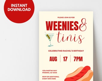 Tinis and Weenies Invite Customizable Evite electronic Invitation - Etsy