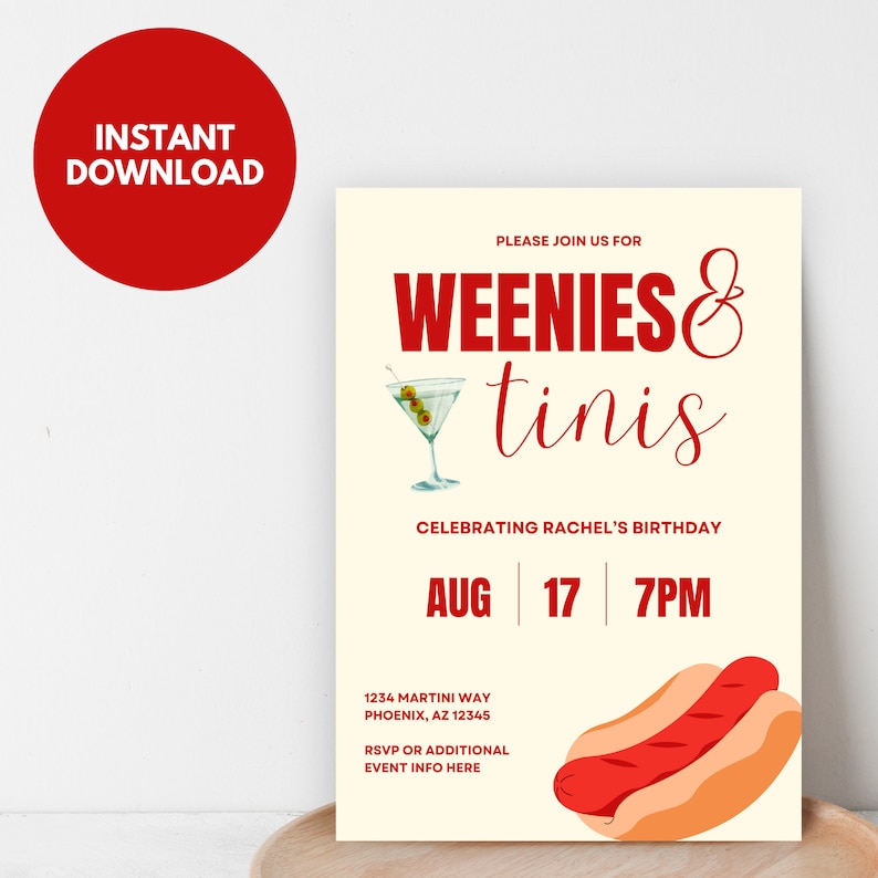 Weenies and Tinis Party Invitation Template, Weenies & Tinis Theme ...