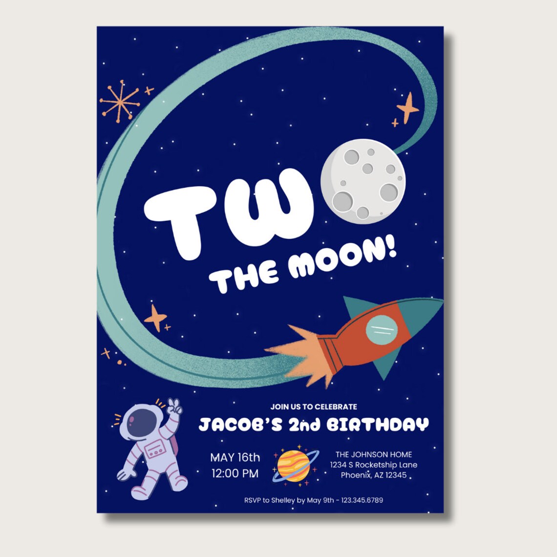 Two the Moon Birthday Invitation, 2nd Birthday Invitation, Second ...