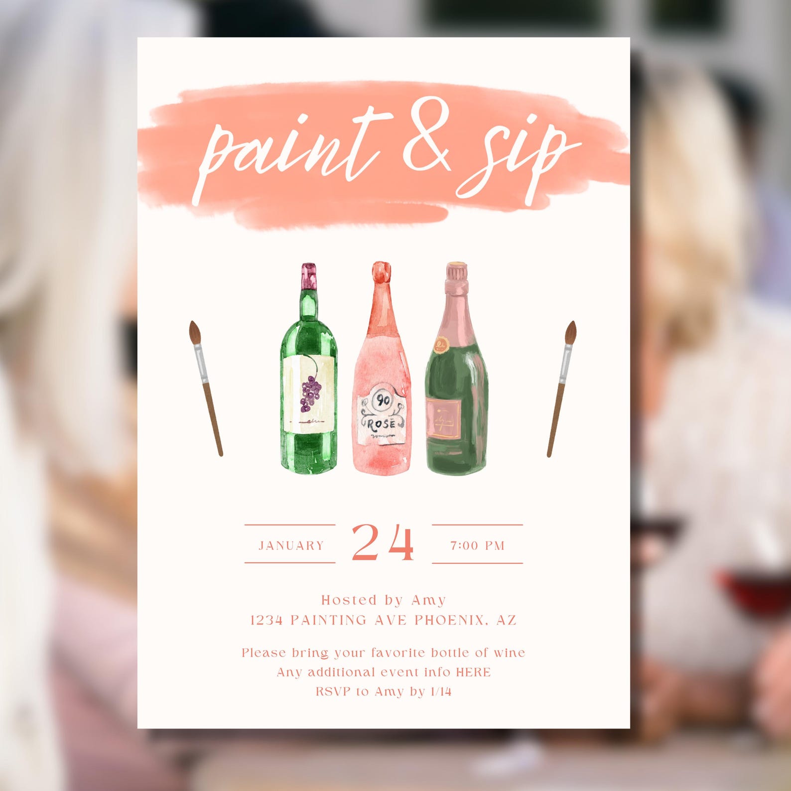 Paint and Sip Party Invitation, Sip and Paint, Girls Night Invitation ...