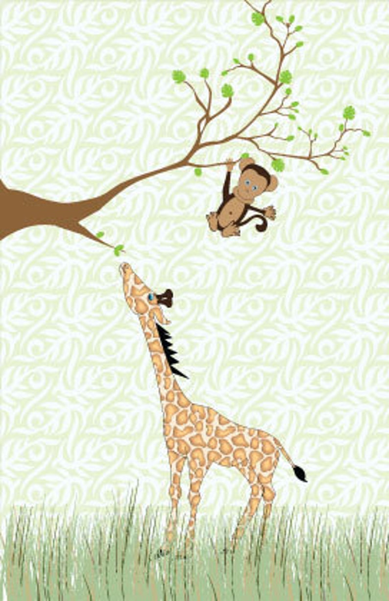 Monkey and Giraffe Digital Print - Etsy