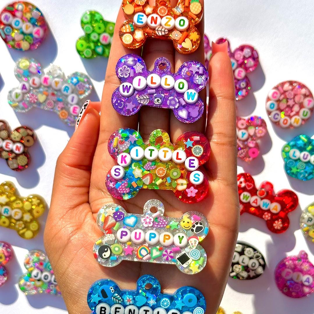 Personalized Resin Dog Tag, Custom Cat Tag, Letter Bead Dog Tag, Dog ...