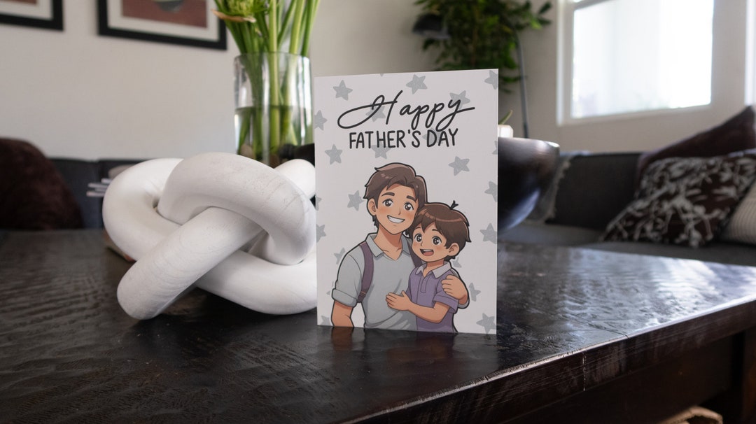 Adorable Happy Anime Father's Day Card Heartwarming Father and Son ...