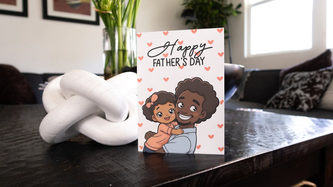 Adorable Happy Brown Skinned Anime Father's Day Greeting Card Father ...