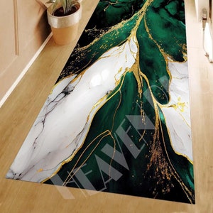Emerald Marble Long Rug, Green Marble Hallway Rug, Marble Texture Rug ...