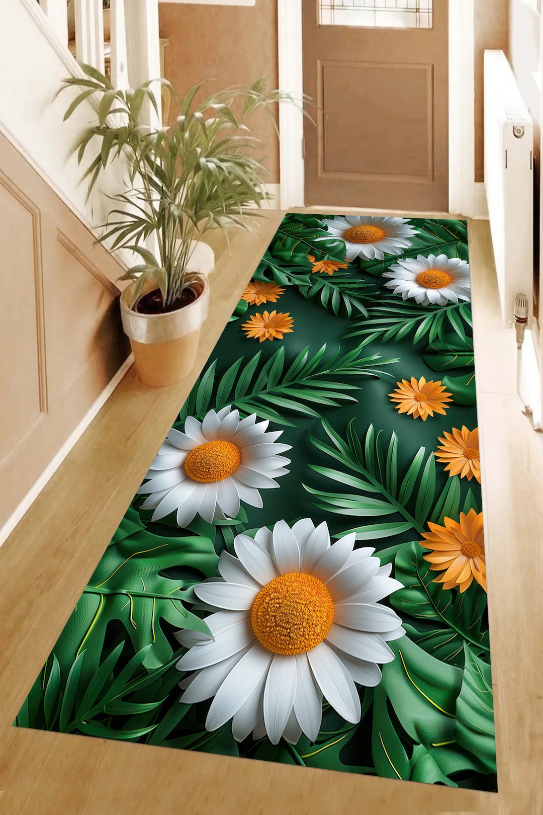 Daisy Runner, Floral Runner, Flowers Long Rug, Floral Long Rug, Daisy ...