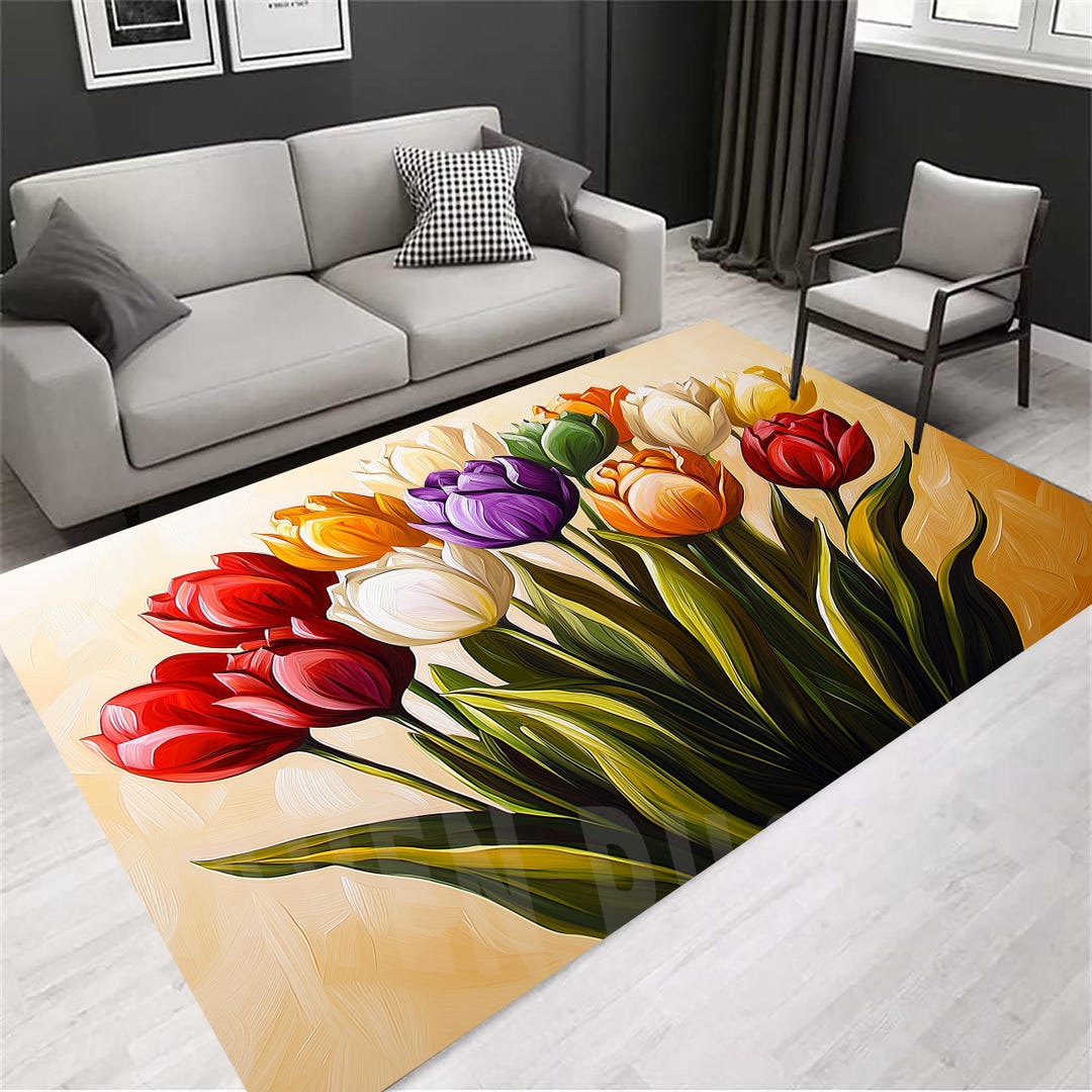 Tulip Rug, Colorful Tulips Rug, Flower Decor Rug, Floral Area Rug ...