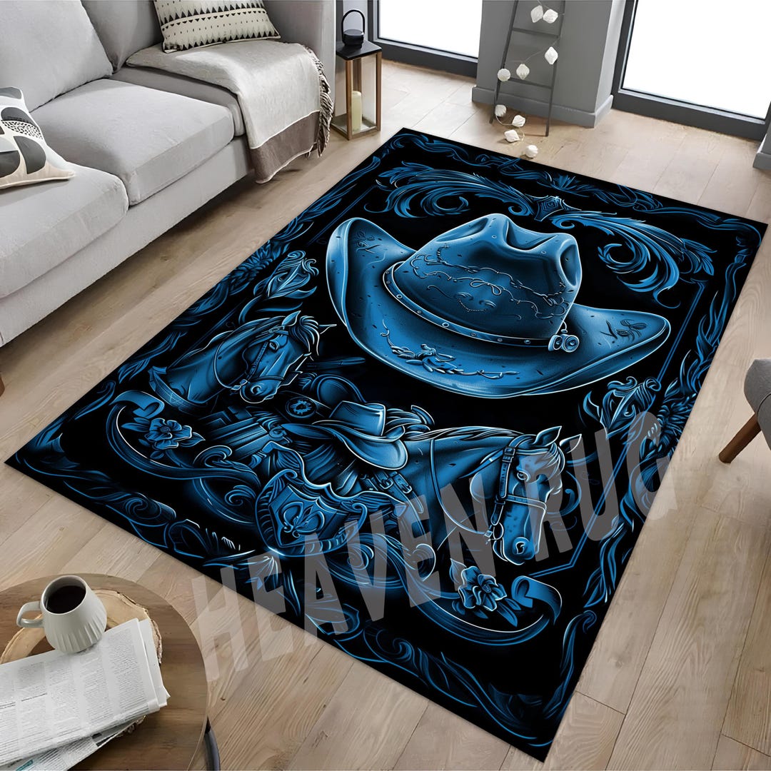 Cowboy Rug, Cowboy Hat Rug, Blue Cowboy Decor Rug, Cowboy Design Rug ...
