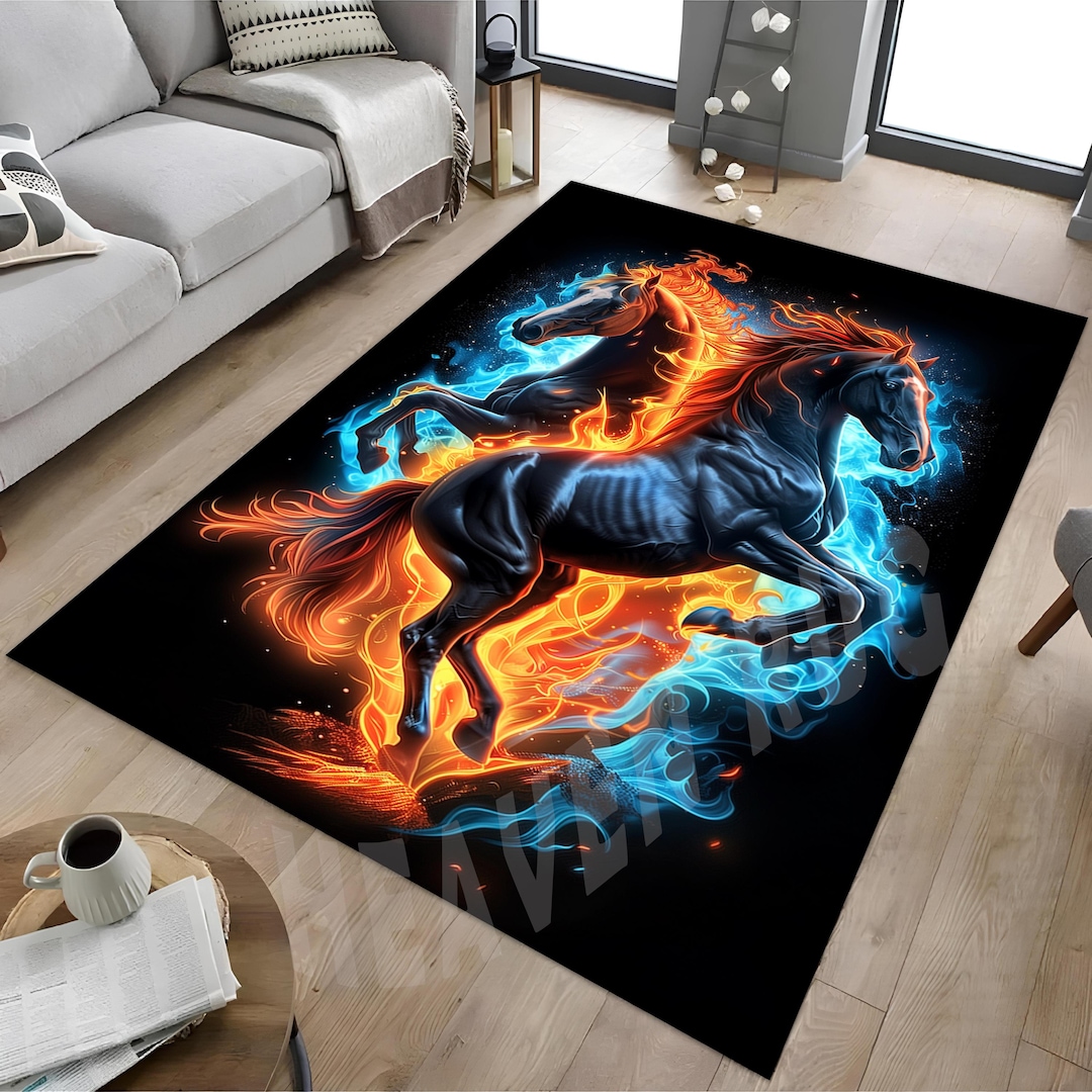 Horses Rug, Horse Rug, Water and Fire Rug, Animal Rug, Teen Room Rug ...