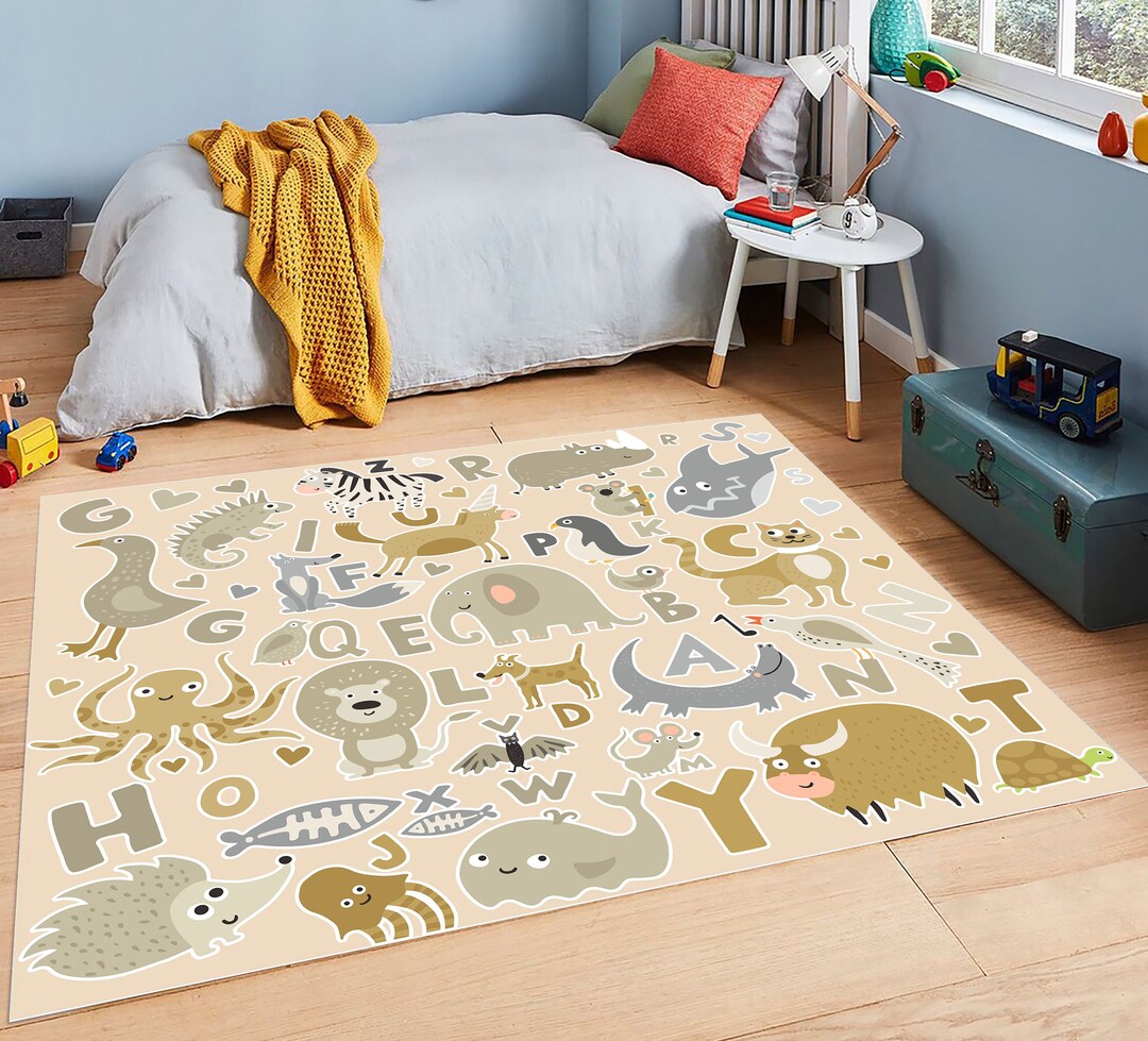 Alphabet Rug, Educational Rug, Animals Nursery Rug, Kindergarten Decor ...