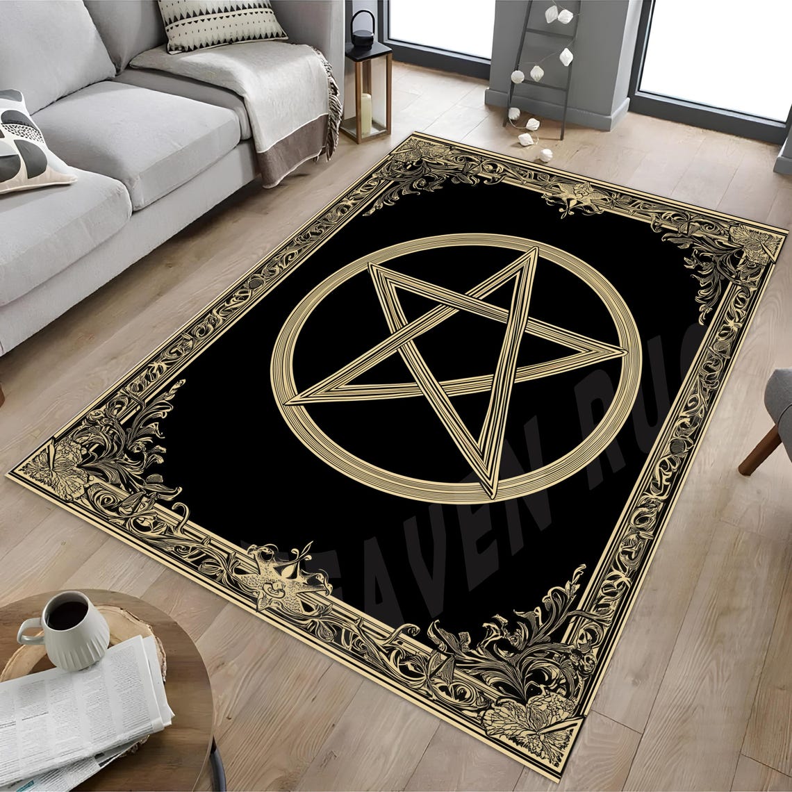 Black Pentagram Rug: Gothic Satanic Design, Protection Symbol - Etsy