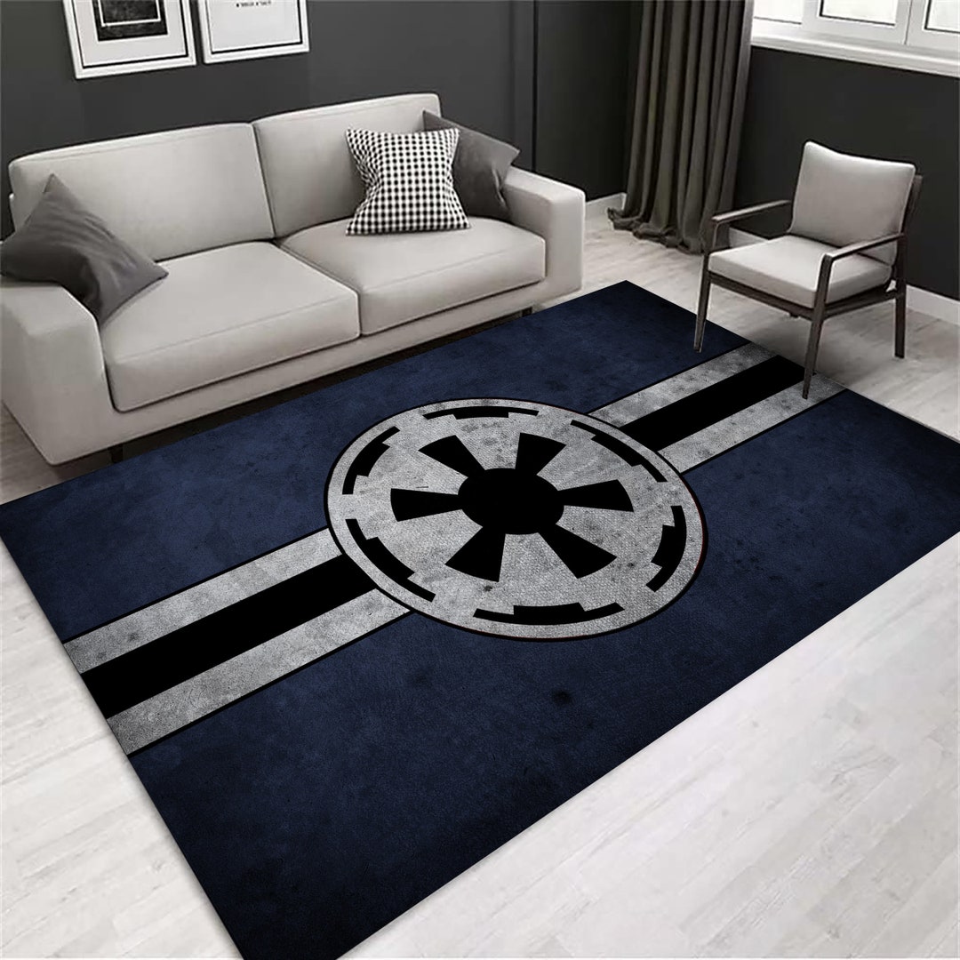 Galactic Empire Logo Rug, Navy Blue Black and White Star Wars Rug, Star ...