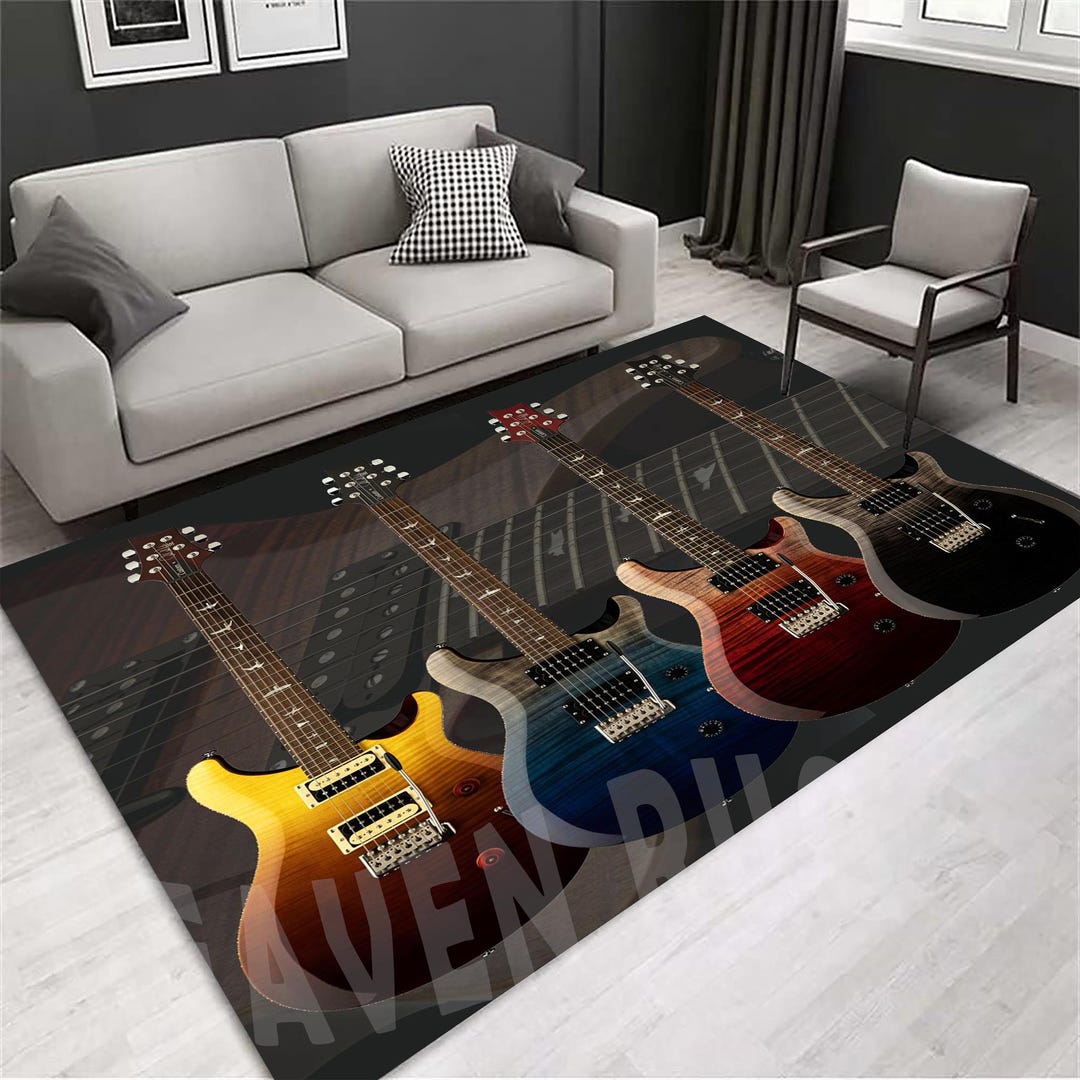 Guitar Rug, Colorful Guitar Rug, Electric Guitar Rug, Rock Music Rug ...