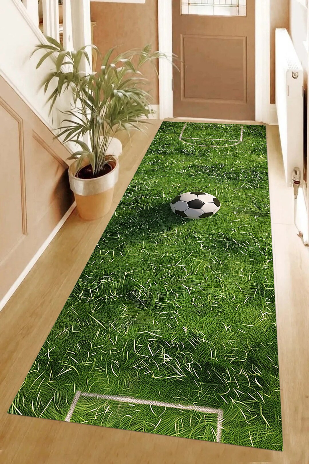 Soccer Field Long Rug, Football Field Hallway Rug, Soccer Ball Long Rug ...