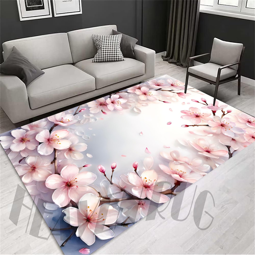 Cherry Blossom Rug, Pink Cherry Blossom, Nature Rug, Beautiful Flowers ...