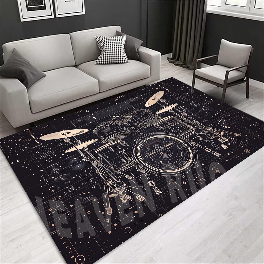 Drum Set Rug, Drum Set Drawing Rug, Drum Set Graffiti Rug, Drum Set ...