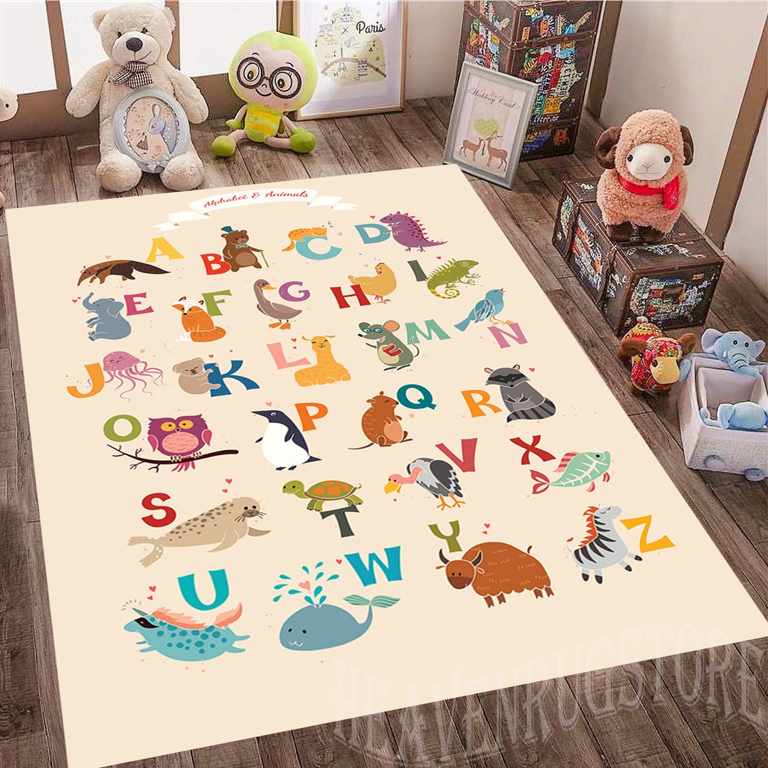 Alphabet and Animals Rug, ABC Educational Rug, Kids Room Rug, Letters ...