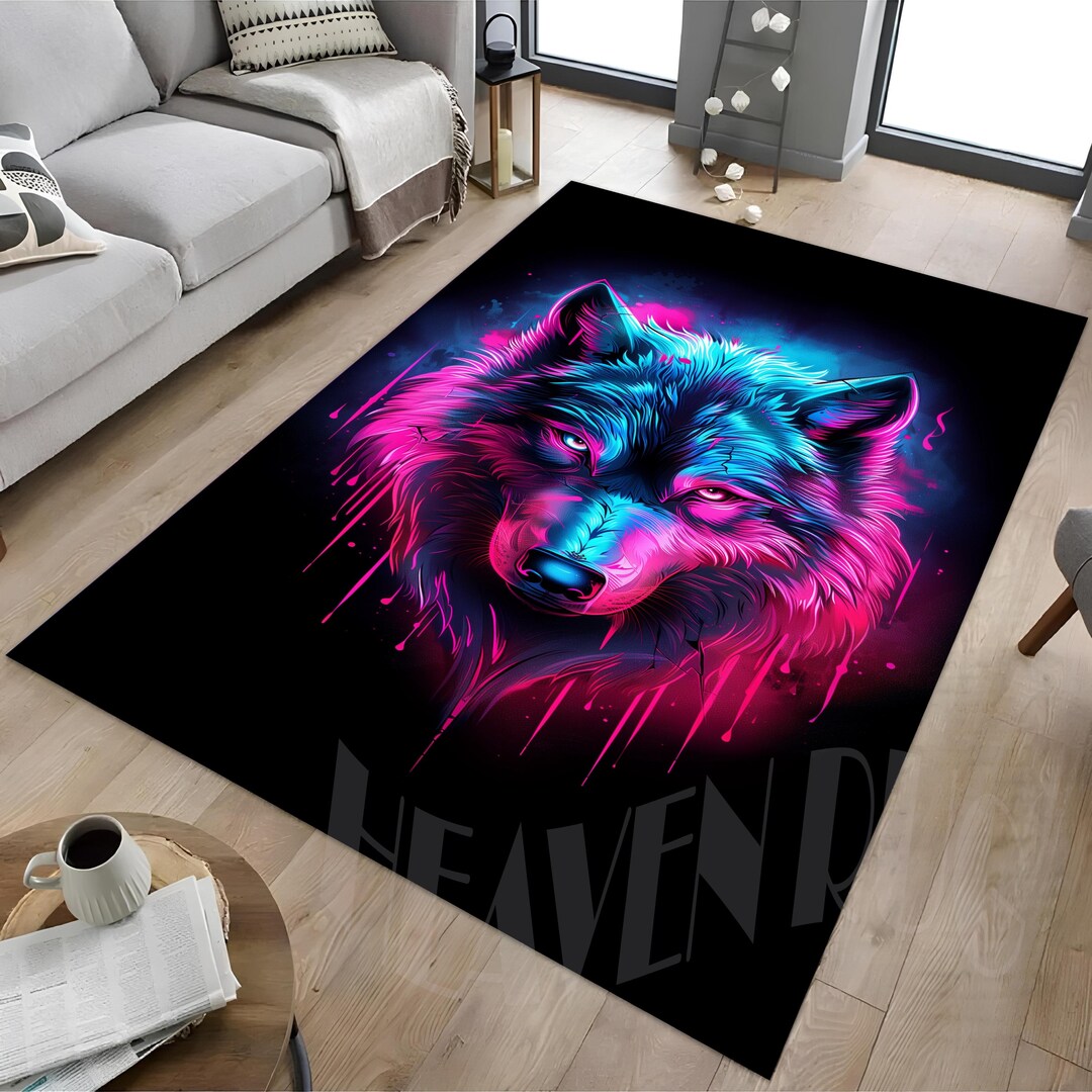 Wolf Rug, Wolf Design Rug, Wolf Colorful Rug, Wolf Area Rug, Wolf Decor ...