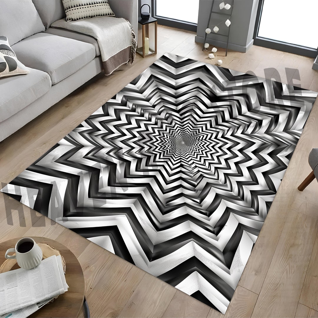 Vortex Illusion Rug, Black and White Rug, 3d Hole Rug, 3D Optical ...