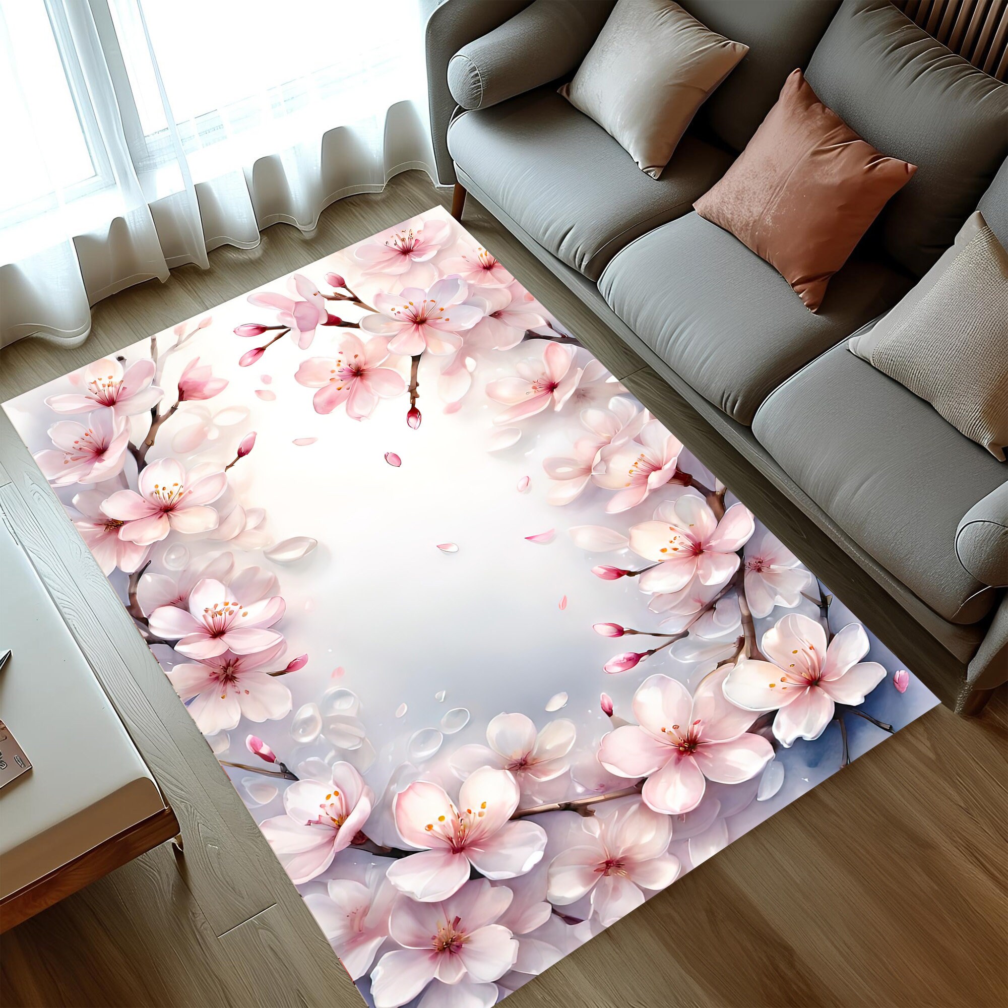 Cherry Blossom Rug, Pink Cherry Blossom, Nature Rug, Beautiful Flowers ...