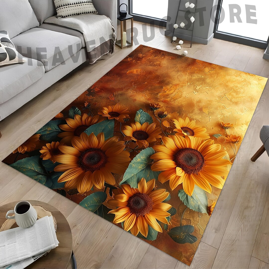 Sunflower Area Rug: Modern Floral Design, Yellow Decor - Etsy