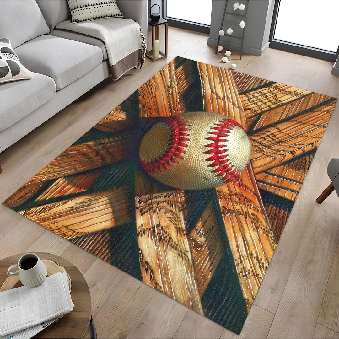 Baseball Area Rug, Baseball Decorative Rug, Baseball Ball Rug, Baseball ...